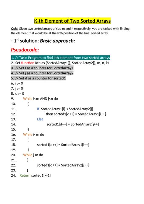Pdf K Th Element Of Two Sorted Arrays Problem With Two Different