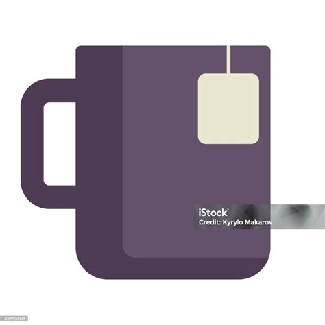 커피와 찻잔 머그잔 펜 티백 평면 디자인 보라색 음영 간단한 이미지 만화 스타일 광고 커피 숍 및 레스토랑 개념 비즈니스 및 광고를 위한 벡터 라인 아이콘 0명에 대한 스톡