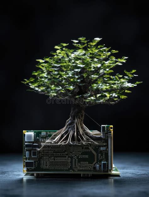 A Tree Growing From A Computer Chip Stock Illustration Illustration