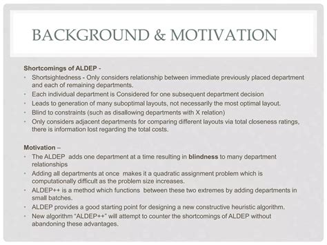 Aldep An Improvement On The Aldep Heuristic Via Department Batching Pptx Computing