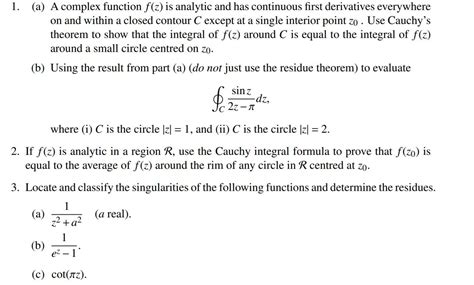 solved 1 a a complex function f z is analytic and has