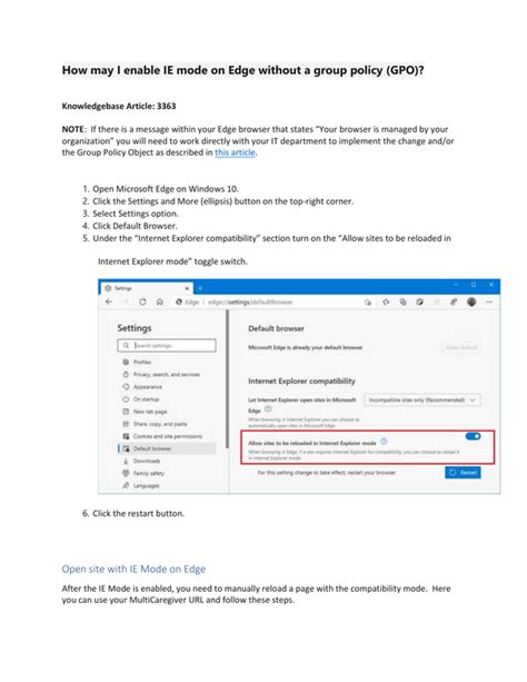 Support Guide How May I Enable IE Mode In Microsoft Edge Without A Group Policy
