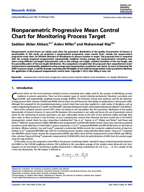 Pdf Nonparametric Progressive Mean Control Chart For Monitoring Process Target