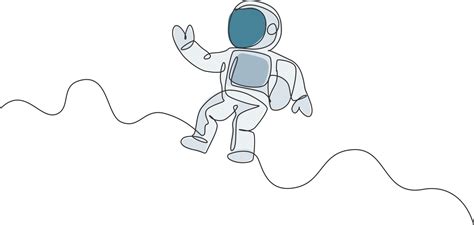 One Continuous Line Drawing Of Young Astronaut Scientist Exploring Outer Space In Retro Style
