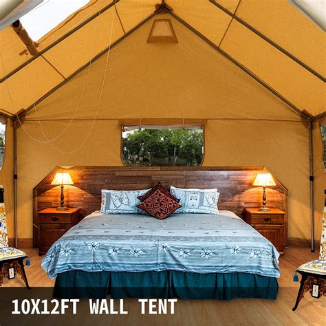 Canvas Wall Tent 10x12 With Frame，fire Water Repellent 8 People For