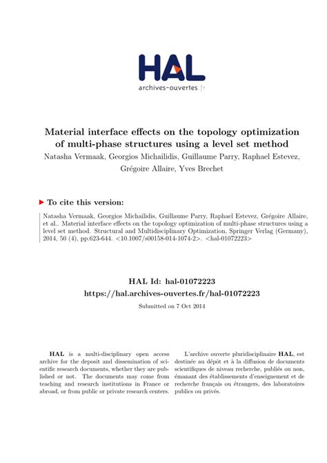 Pdf Material Interface Effects On The Topology Optimizationof Multi Phase Structures Using A
