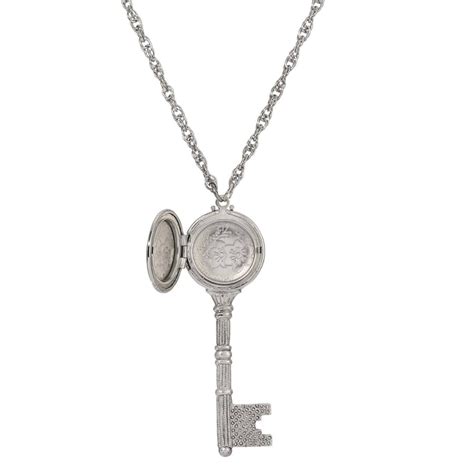 1928 Jewelry Skeleton Key Flower Pendant Photo Locket Necklace 28