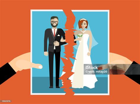 헤어지다 위기 관계 이혼 남자와 여자는 상징 갈등 불행한 사랑으로 그룹 사진을 찢어 벡터 일러스트 플랫 디자인입니다 이별 부부