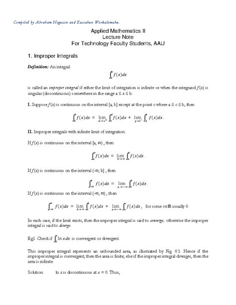 Applied Mathematics Ii Lecture Notes Applied Mathematics Ii Lecture Note For Technology