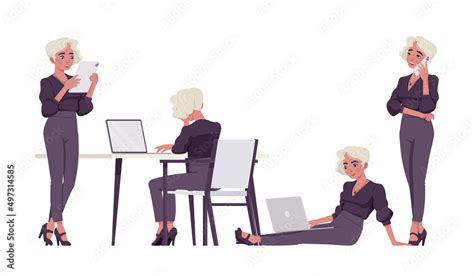 Office Worker Set Young Businesswoman Female Employee Working With
