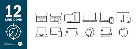 스마트 기술 세트 아이콘입니다 피트니스 팔찌 전화 위에서 노트북 데스크톱 컴퓨터 가제트 Pc 스마트 시계 사용자 추적기 밴드 시계 모니터 비즈니스 및 광고에 대한 벡터 라인