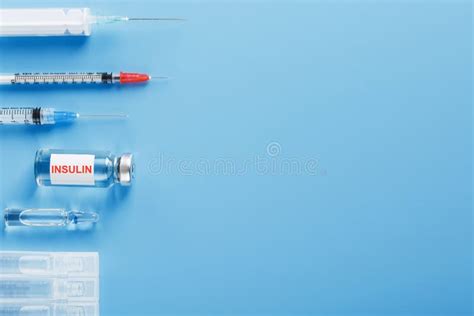 Ampoule Bottle With Insulin Needles And Syringes For Medical Subcutaneous Injection Stock Image
