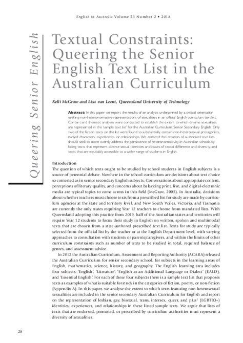 Pdf Textual Constraints Queering The Senior English Text List In The Australian Curriculum
