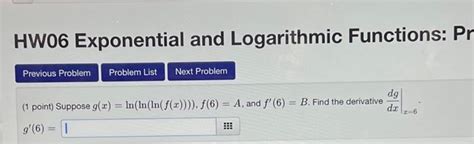 Solved Hw06 Exponential And Logarithmic Functions Pr 1