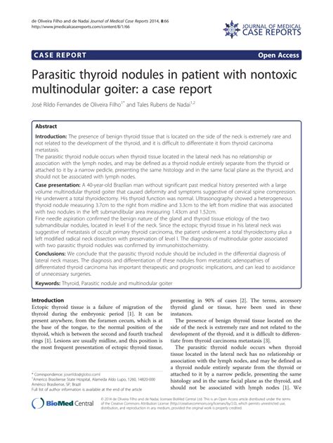 Pdf Parasitic Thyroid Nodules In Patient With Nontoxic Multinodular Goiter A Case Report
