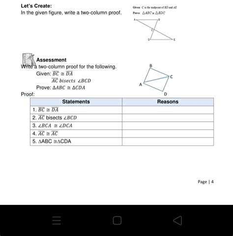 Solved Let S Create Given C Is The Midpoint Of BD And AE In The Given Figure Write A Two