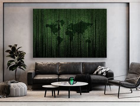 Binary Code World Map Huge Canvas Home Decor World Map Canvas Code