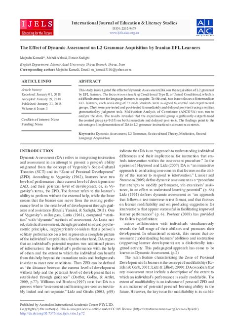 Pdf The Effect Of Dynamic Assessment On L2 Grammar Acquisition By Iranian Efl Learners