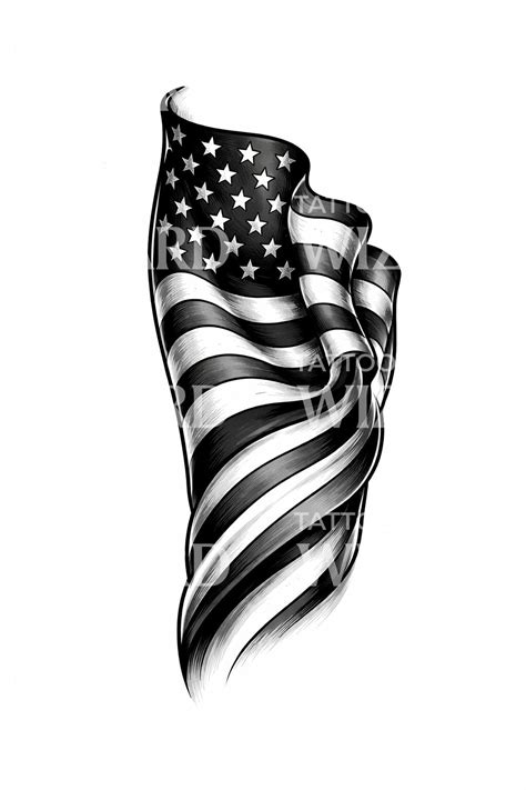 Black And White American Flag Tattoo Flash Art