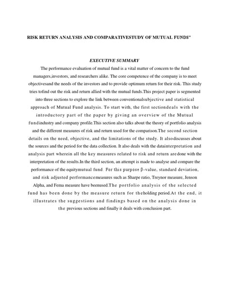 Risk Return Analysis And Download Free Pdf Mutual Funds Investing