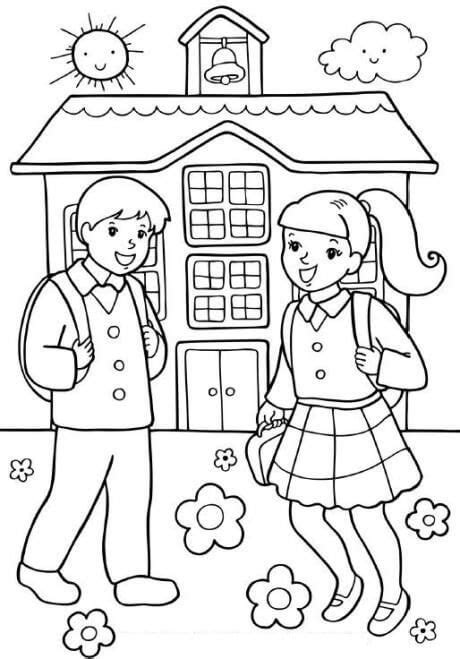 Chica Y Chico En La Escuela Para Colorear Imprimir E Dibujar Dibujos