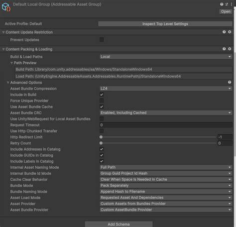 Missing Some Properties Of Advanced Option In Addressable 2x Unity