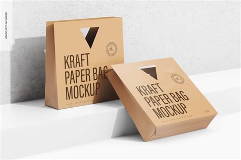 크래프트 종이 포장 백 모형 서서 떨어짐 프리미엄 Psd 파일