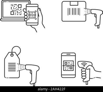 Barcodes Linear Icons Set Smartphone Barcode Scanner Linear Code