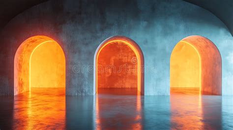 Three Arched Passages Illuminated With Warm Lighting Stock Illustration
