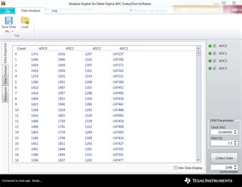 ADS131A04EVM Trouble Using Data Analysis Tab On Delta Sigma ADC Evaluation Software Data