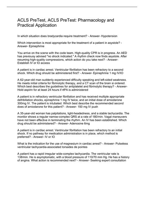 ACLS PreTest ACLS PreTest Pharmacology And Practical Application ACLS Stuvia US