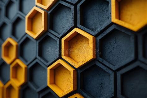 Geometric Honeycomb Pattern In 3d Art With Black And Gold Hexagons Generative Ai Stock