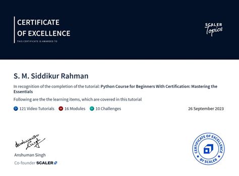 Completed Python Course On Scaler S M Siddikur Rahman Posted On The