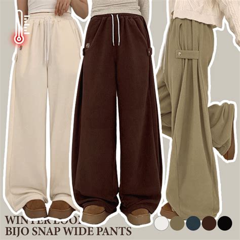 겨울신상폭닥따숩 보온성 최고 써미 옆핀턱 비조 스냅 후리스 기모 와이드 트레이닝 팬츠 5color 에이블리
