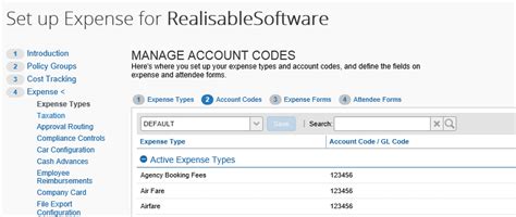 Expense Type Concur Connector Realisable