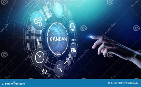 Kanban Work Flow Process Management System Concept On Virtual Screen Stock Photo Image Of