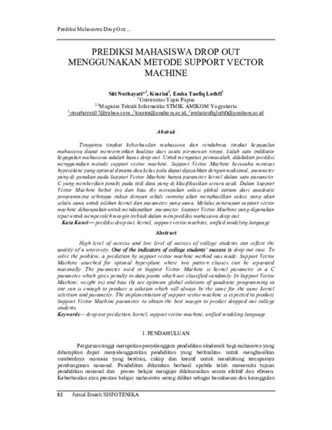 Pdf Prediksi Mahasiswa Drop Out Menggunakan Metode Support Vector Machine