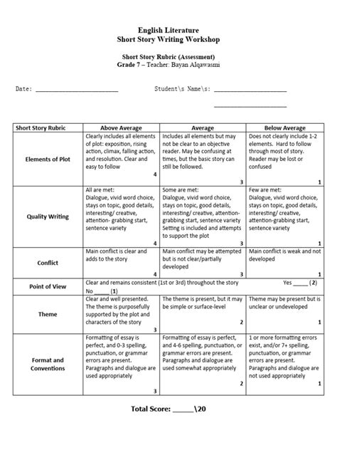 short story rubric download free pdf rubric academic essays