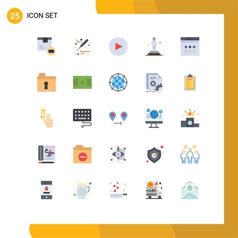 User Interface Pack Of 25 Basic Flat Colors Of Web Internet Circle Trophy Oscar Editable Vector