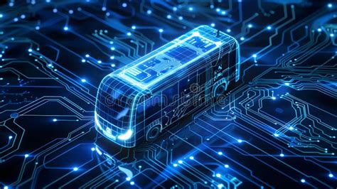 An Illuminated Bus Is On Top Of A Circuit Board Stock Illustration
