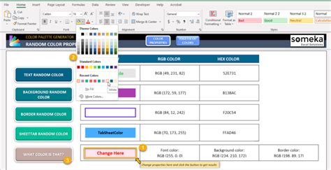 Excel Color Palette Generator Random Color Theme Spreadsheet
