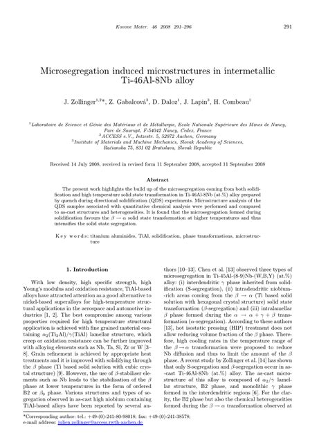 Pdf Microsegregation Induced Microstructures In Intermetallic Ti 46al 8nb Alloy