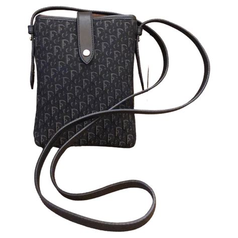 2003 Vintage Christian Dior Black Trotter Jacquard Crossbody Pouch Bag