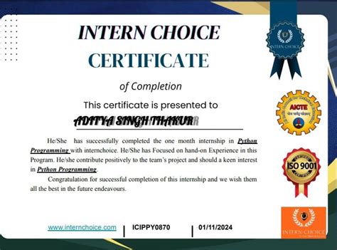 Python Internship Completed Aditya Singh Thakur