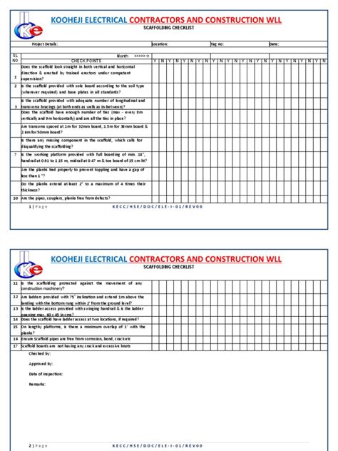 scaffolding checklist pdf scaffolding manufactured goods