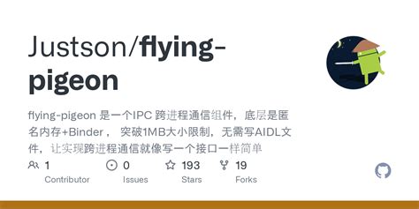 GitHub Justson flying pigeon flying pigeon 是一个IPC 跨进程通信组件底层是匿名内存 Binder 突破 MB大小限制无需写AIDL