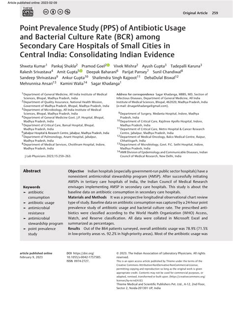 Pdf Point Prevalence Study Pps Of Antibiotic Usage And Bacterial