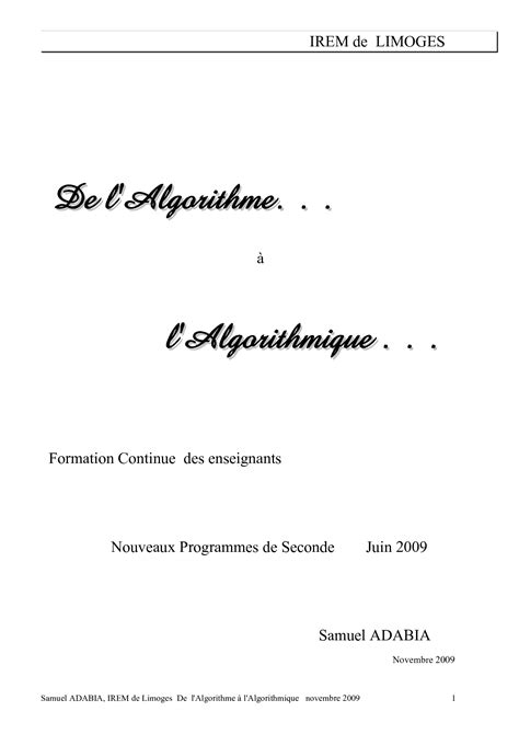 SOLUTION Cours De L Algorithme L Algorithmique Studypool
