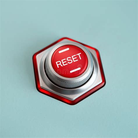 Red Reset Button Mounted On Silver Base Against Light Blue Background Stock Illustration