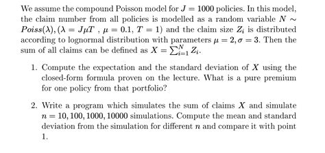 solved we assume the compound poisson model for j 1000